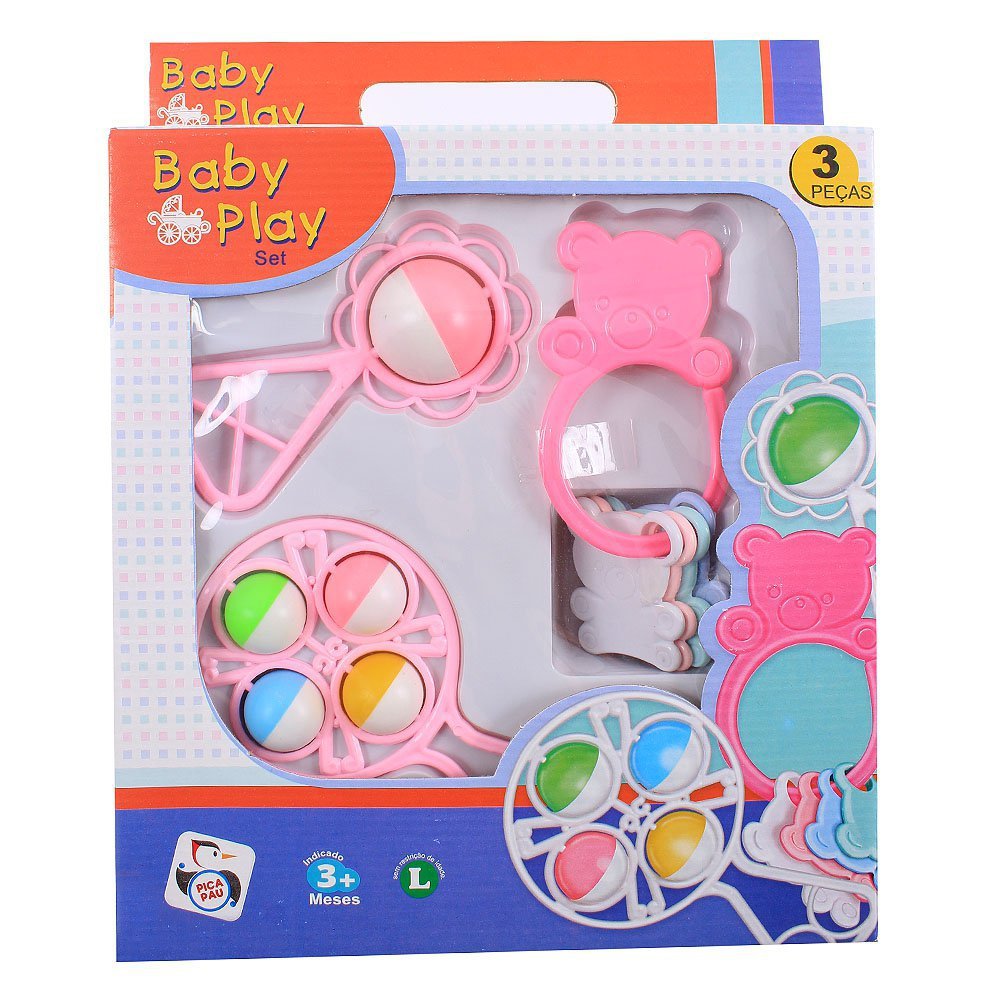 Kit Baby Play Infantil Chocalho E Mordedor Rosa 3 Peças Compre Agora
