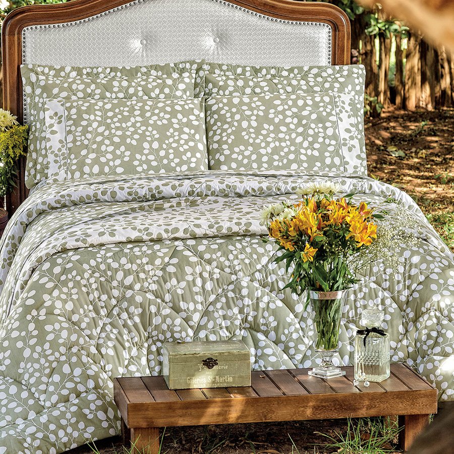 Kit Edredom Solaris Folhas Verdes | Essencial Enxovais