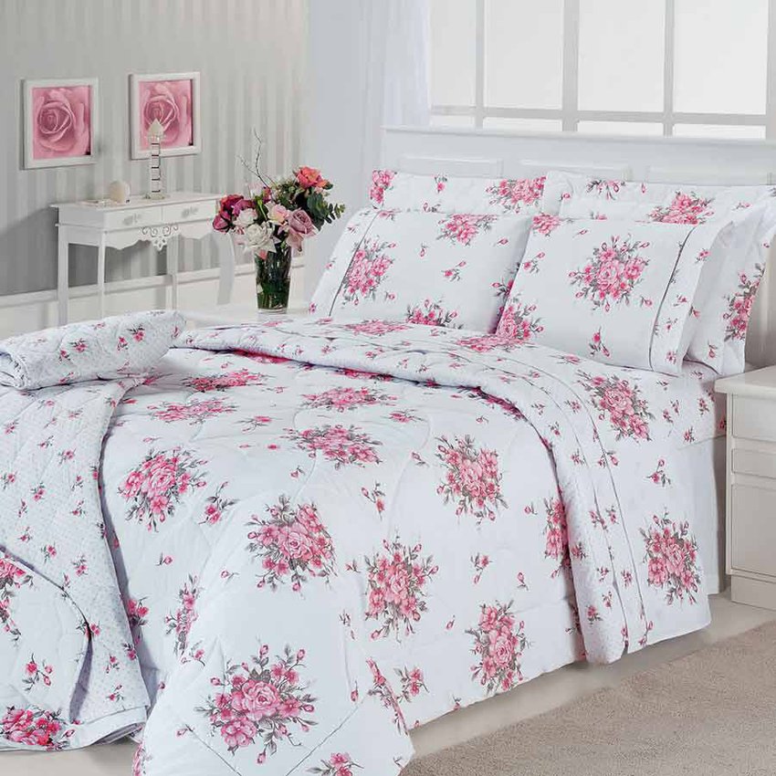 Edredom Casal Queen Solaris Primavera Dupla Face 100% Algodão 200 Fios ...