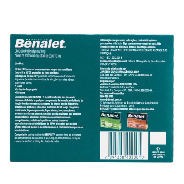 Benalet 5mg + 50mg + 10mg, caixa com 12 pastilhas, sabor framboesa Benalet 5mg + 50mg + 10mg, caixa com 12 pastilhas, sabor framboesa